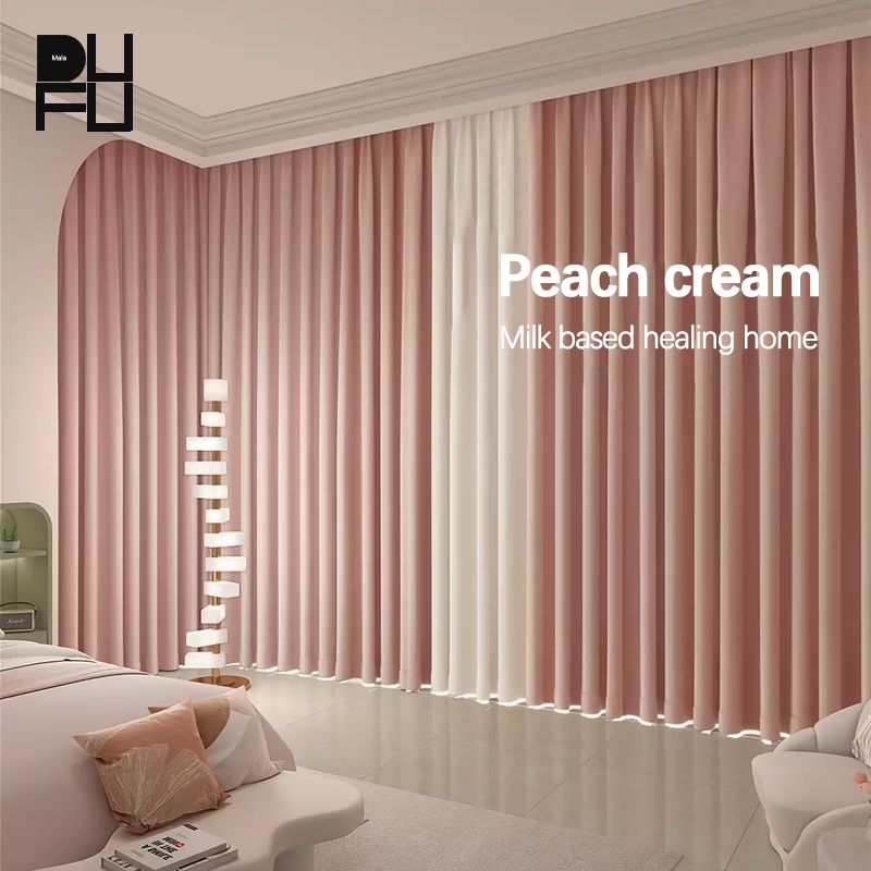 DUFU Pink Blackout Curtain Makapal With Rings For Living Room Bedroom ...