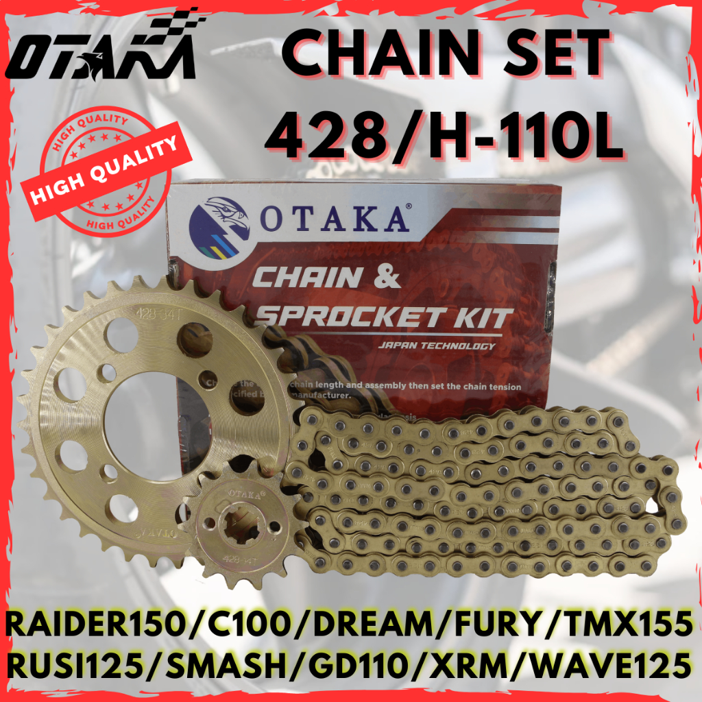 CHAIN SET 428/H-110L FOR RAIDER150/C100/DREAM/SMASH/GD110/XRM/WAVE125 ...