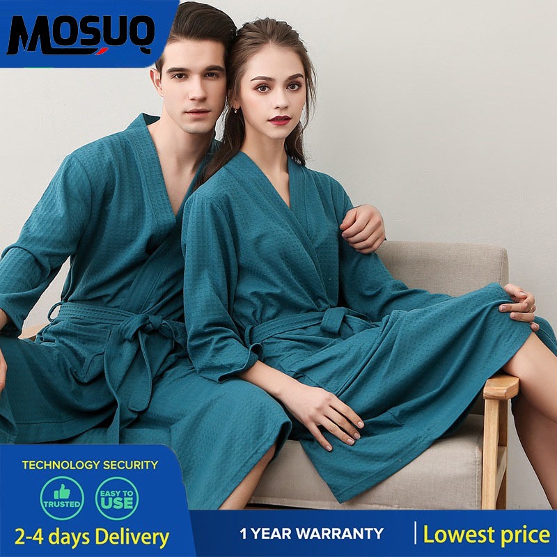 Bathrobe Women/Men Waffle Kimono Bathrobe Unisex Sleepwear Spa Robe Nightwear Suck Water ...