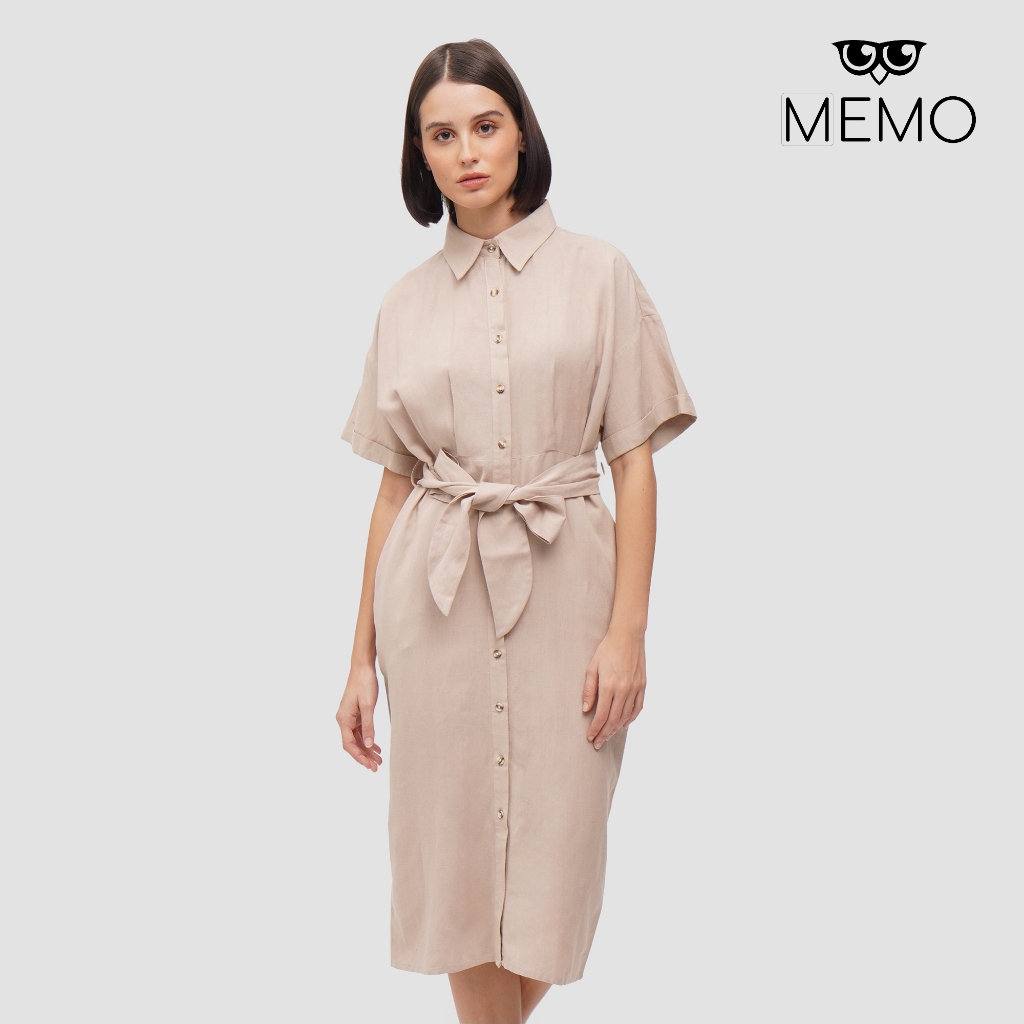 Memo Shirt Dress For Women (Khaki) | Shopee Philippines