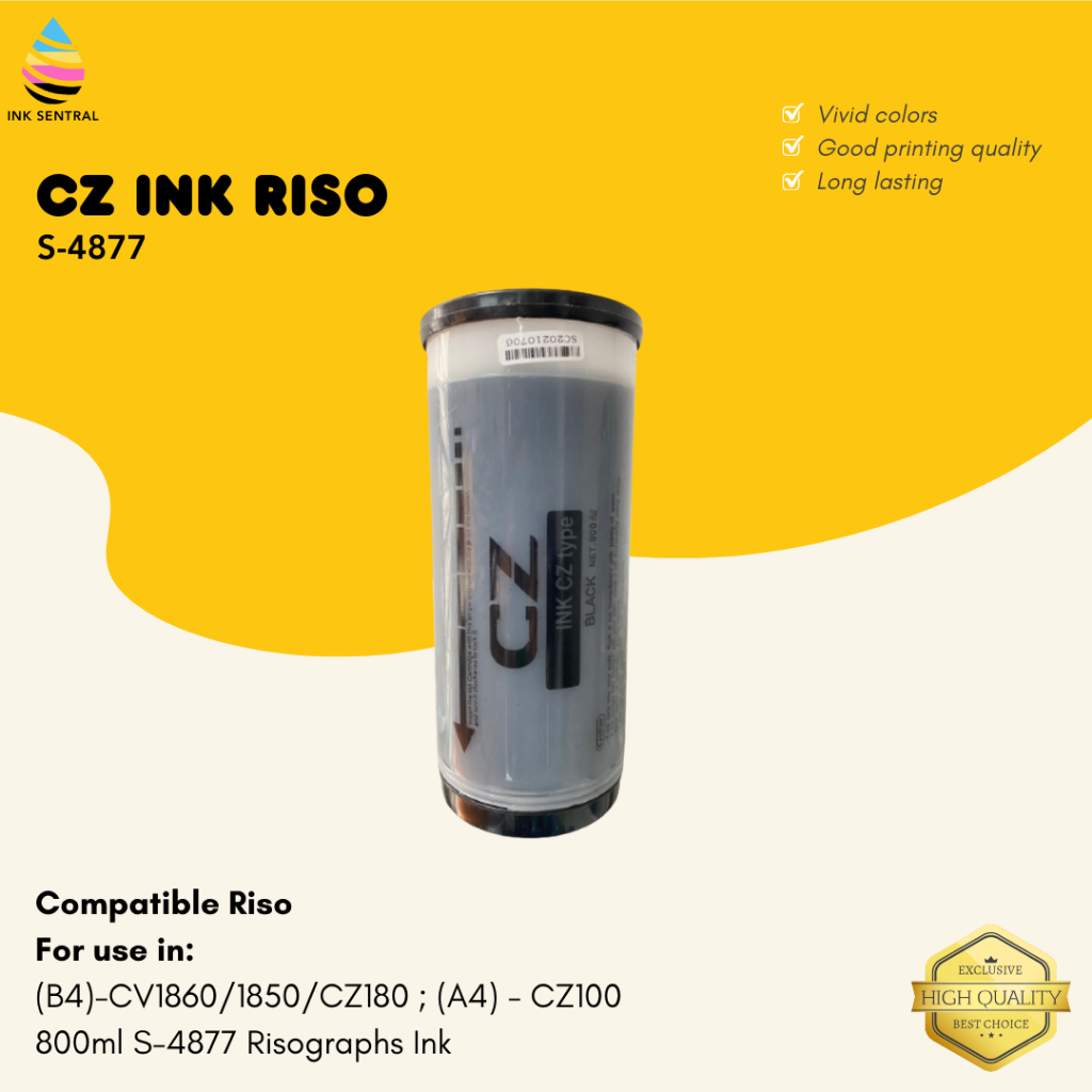INKSENTRAL CZ Ink, TWO (2) Tubes 800mL Black compatible with for CZ/CV RISO CZ type Riso Black ...
