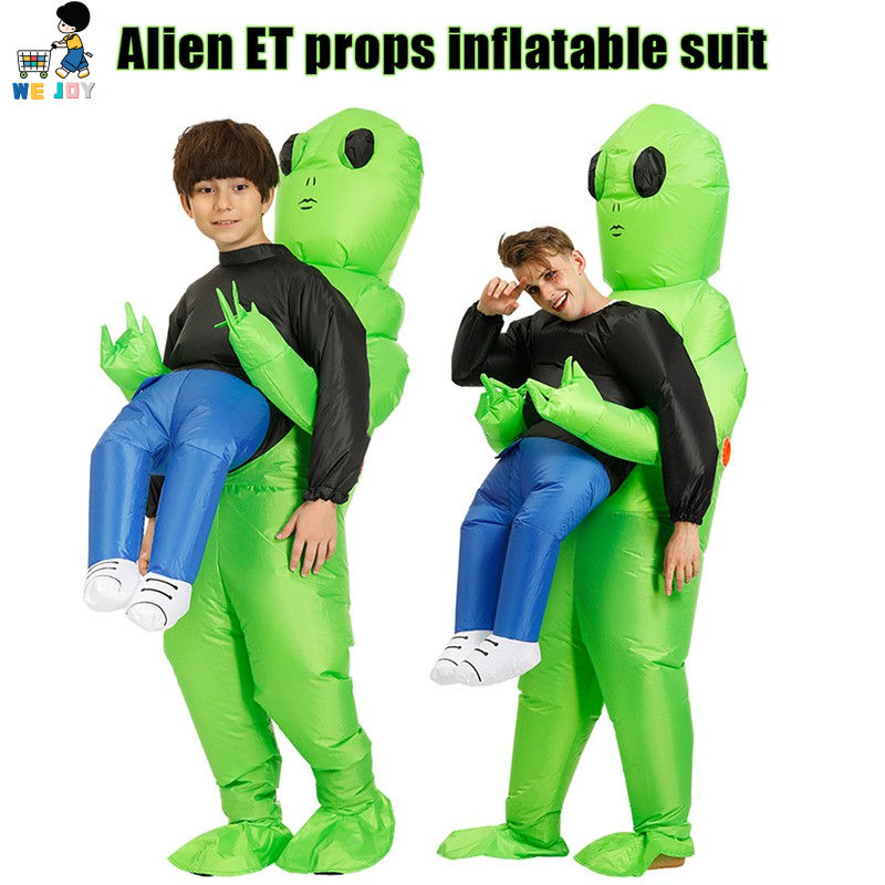 On Hand Green Alien Carrying Human Costume Inflatable Funny Blow Up ...