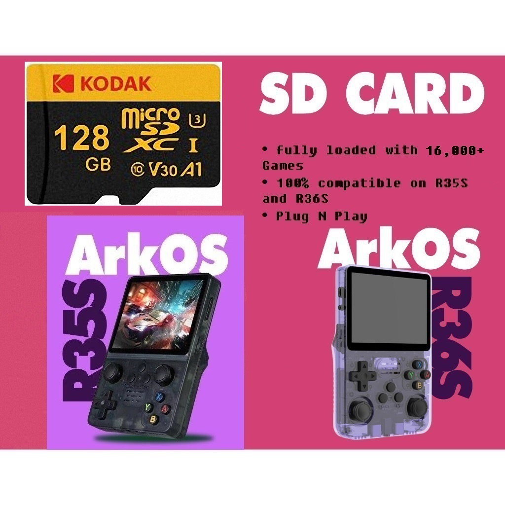 128GB ARK OS and fully loaded GAMES for R35S & R36S (microSD card only) | Shopee Philippines