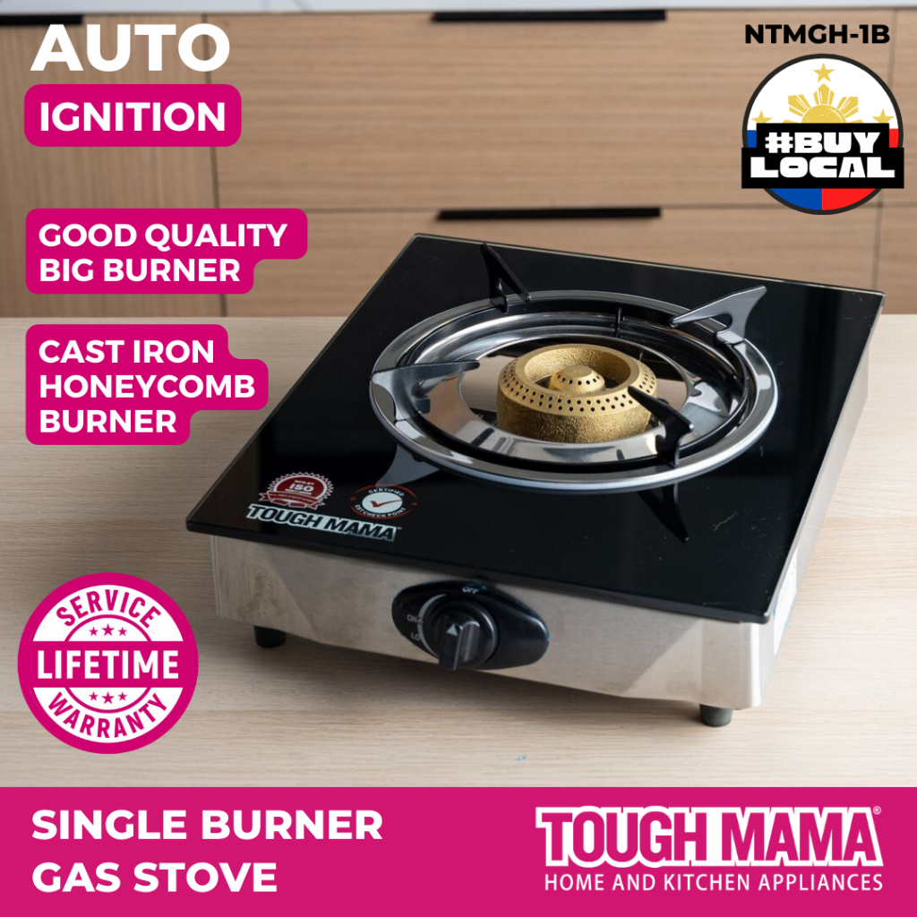 Tough Mama Black Glass Hob Single Burner Gas Stove Auto Ignition ...