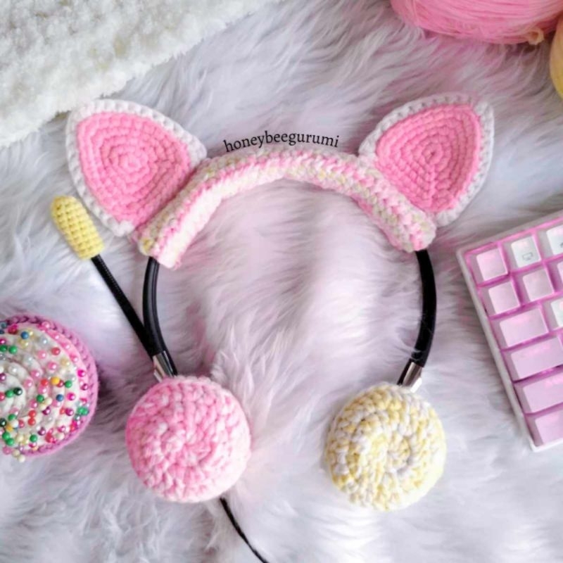 SOFT VELVET CROCHET HEADPHONE BAND COVER Cat Ears Handmade | Shopee ...