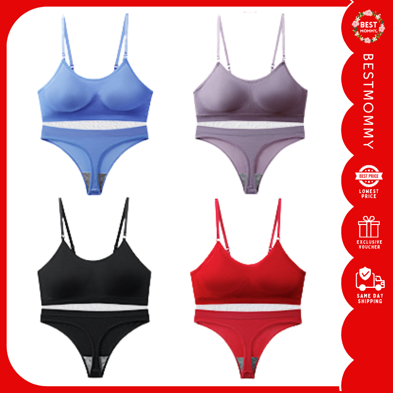 BESTMOMMY Non Wired Women Bra Set Seamless Push Up Gathering Underwear ...