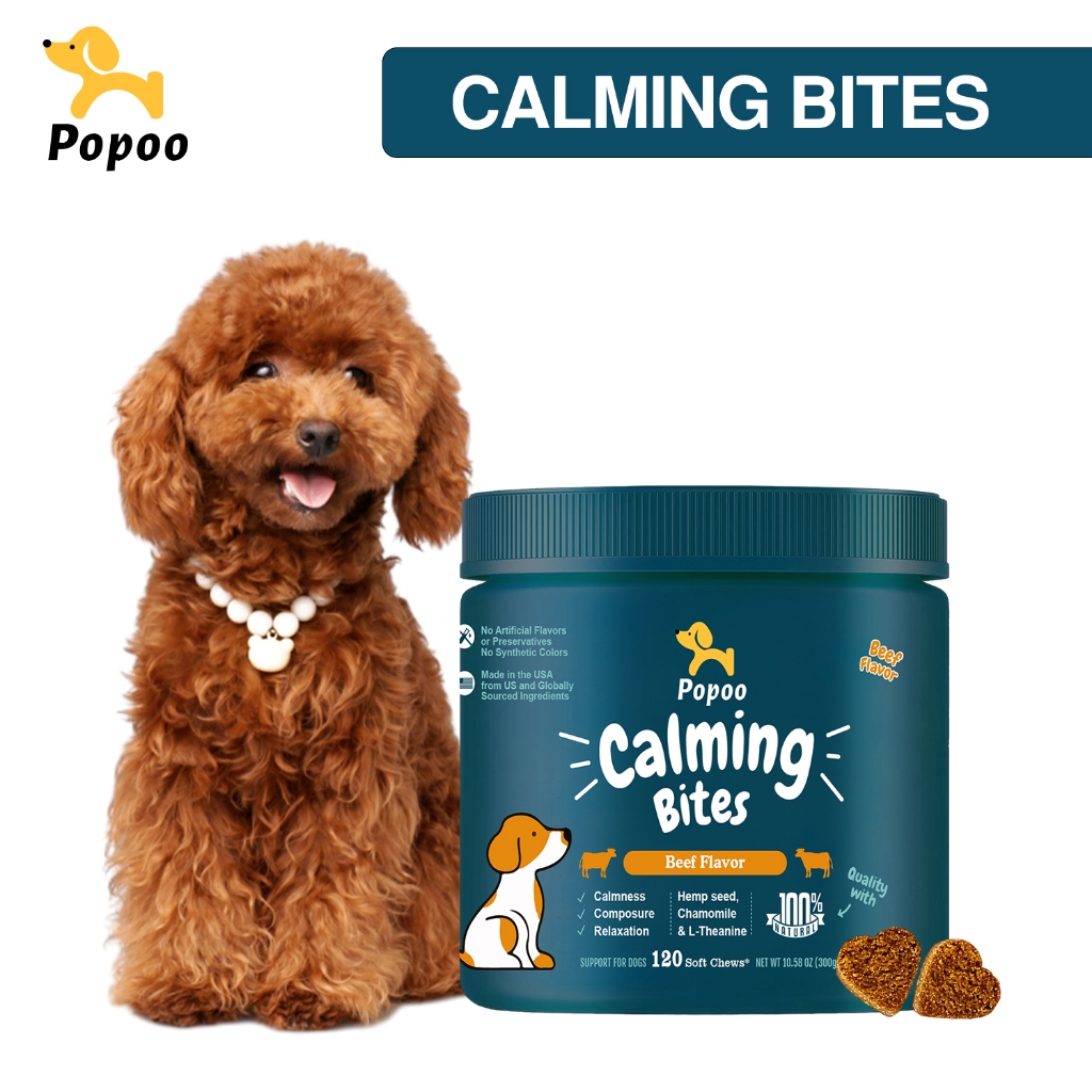 Popoo Calming Bites [120 Chews] Reduces Dogs Stress Anxiety & Tension ...