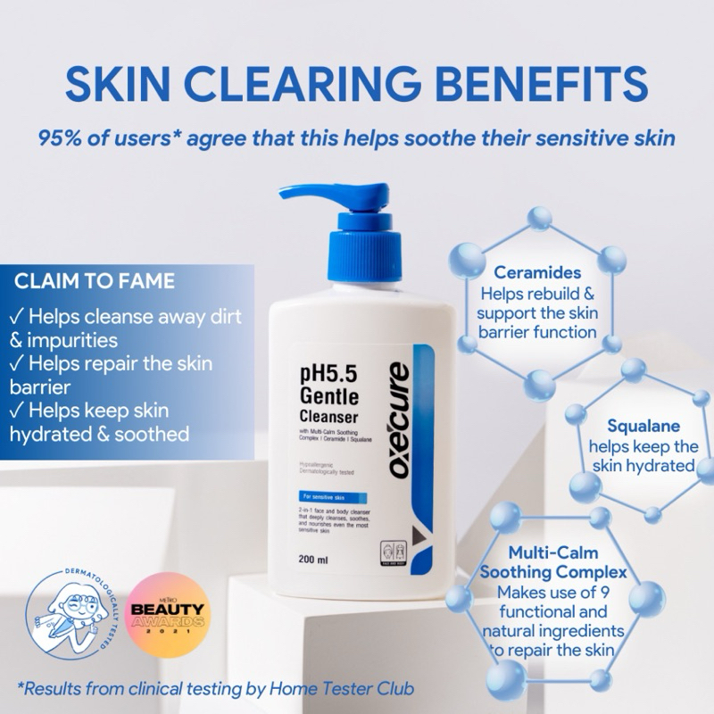 OXECURE pH5.5 Gentle Cleanser with 5X Ceramides 200ml | Shopee Philippines