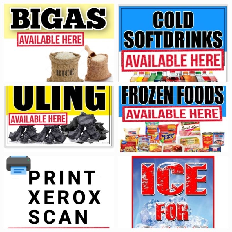 SARI SARI STORE SIGNAGE LAMINATED Frozen Foods Soft Drinks Ice Bigas ...