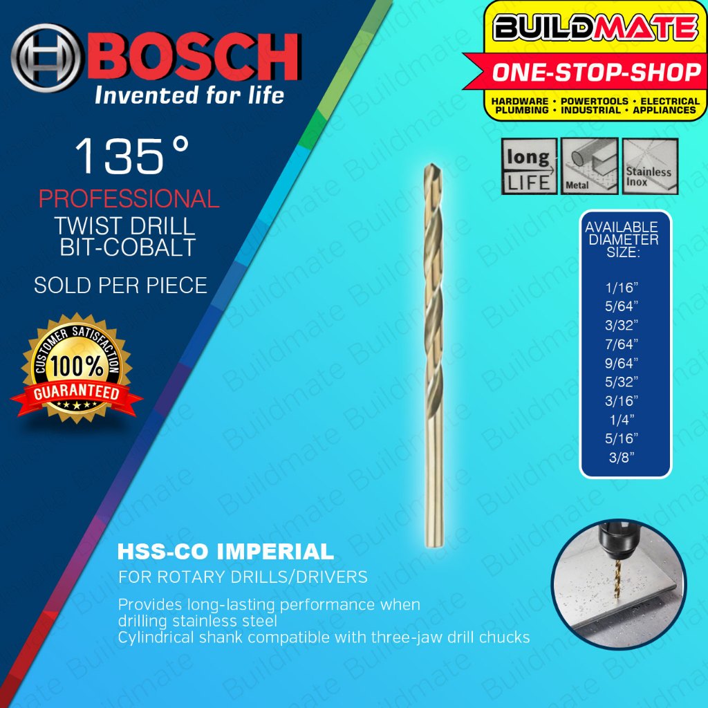 BUILDMATE Bosch Twist Drill Bit Set 1/4" - 3/8" Inch HSS-CO Cobalt ...