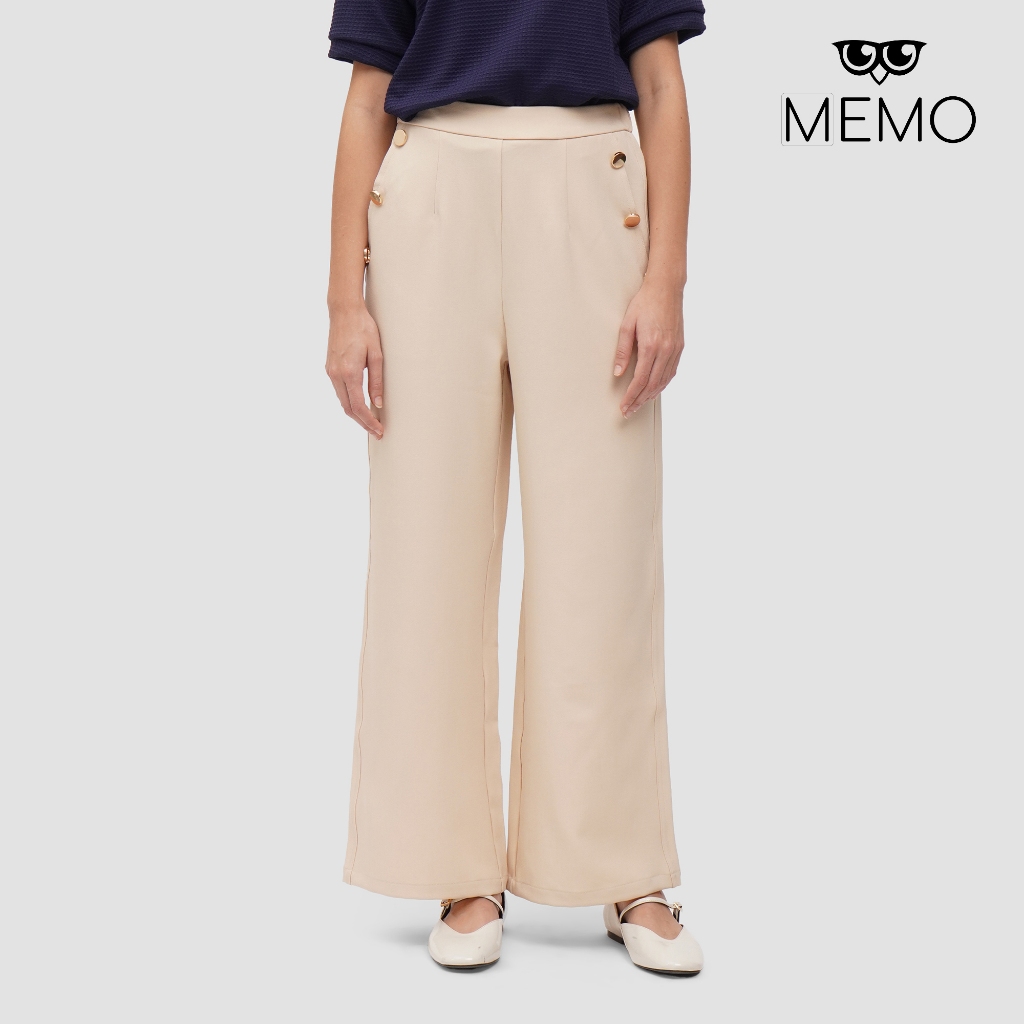 Memo Trousers With Button Detail For Women (Khaki/White) | Shopee ...