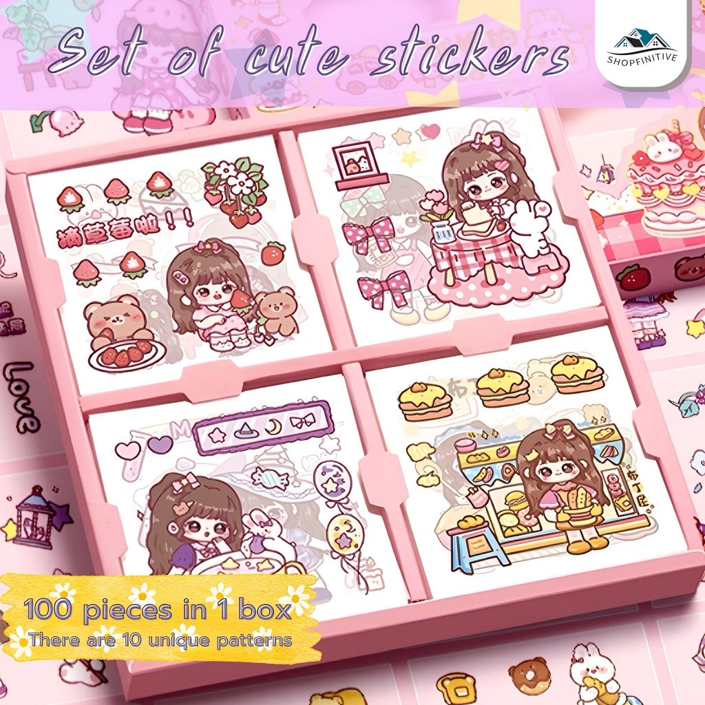 100Pcs No Repeating Cute Stickers Gift Box DIY Scrapbook Handbook ...