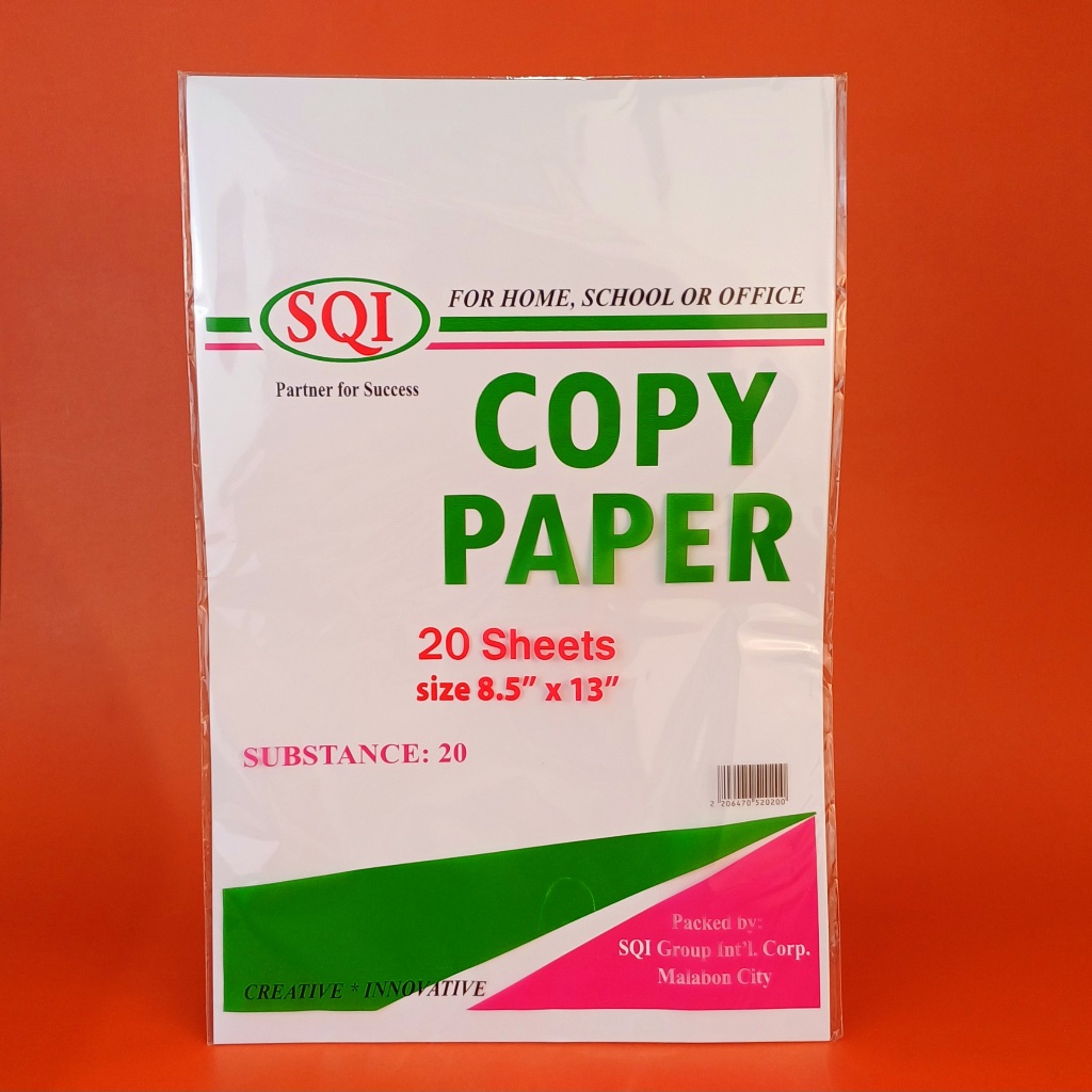 Bond paper Copy Paper (SQI) 8.5 x 13 20 Sheets | Shopee Philippines