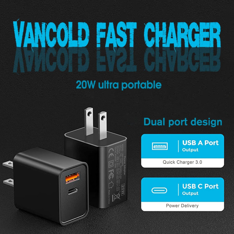 PD 20W USB C + USB A Adapter Dual Port QC 3.0 Fast Charging Adapter ...