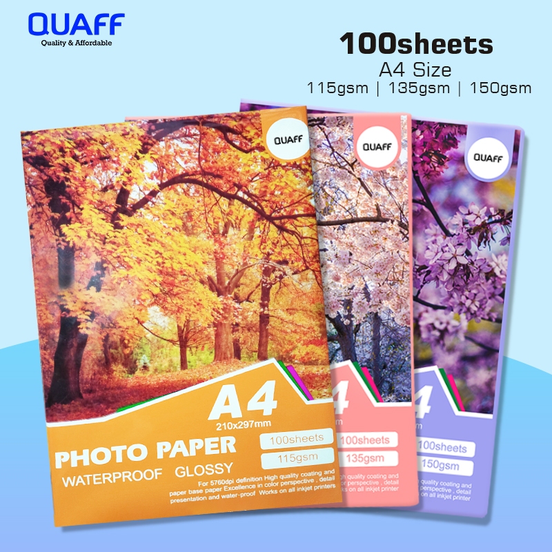 QUAFF Glossy Photo Paper , Inkjet Glossy Photo Paper A4 size (100 ...