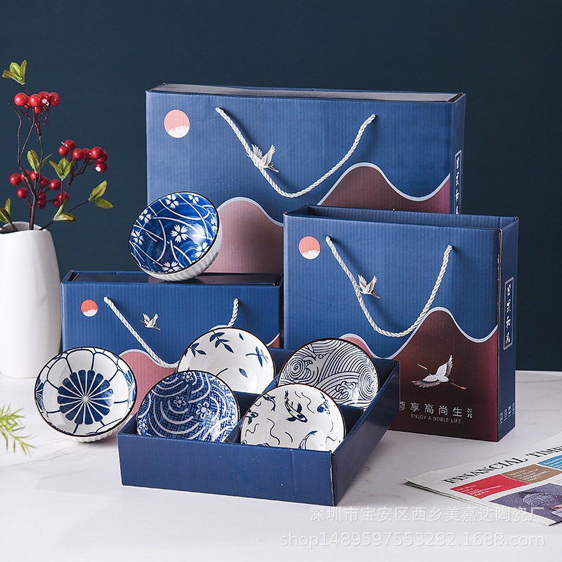 2/4/6 Japanese style Ceramic gift bowl set Ceramic Rice bowl gift box ...