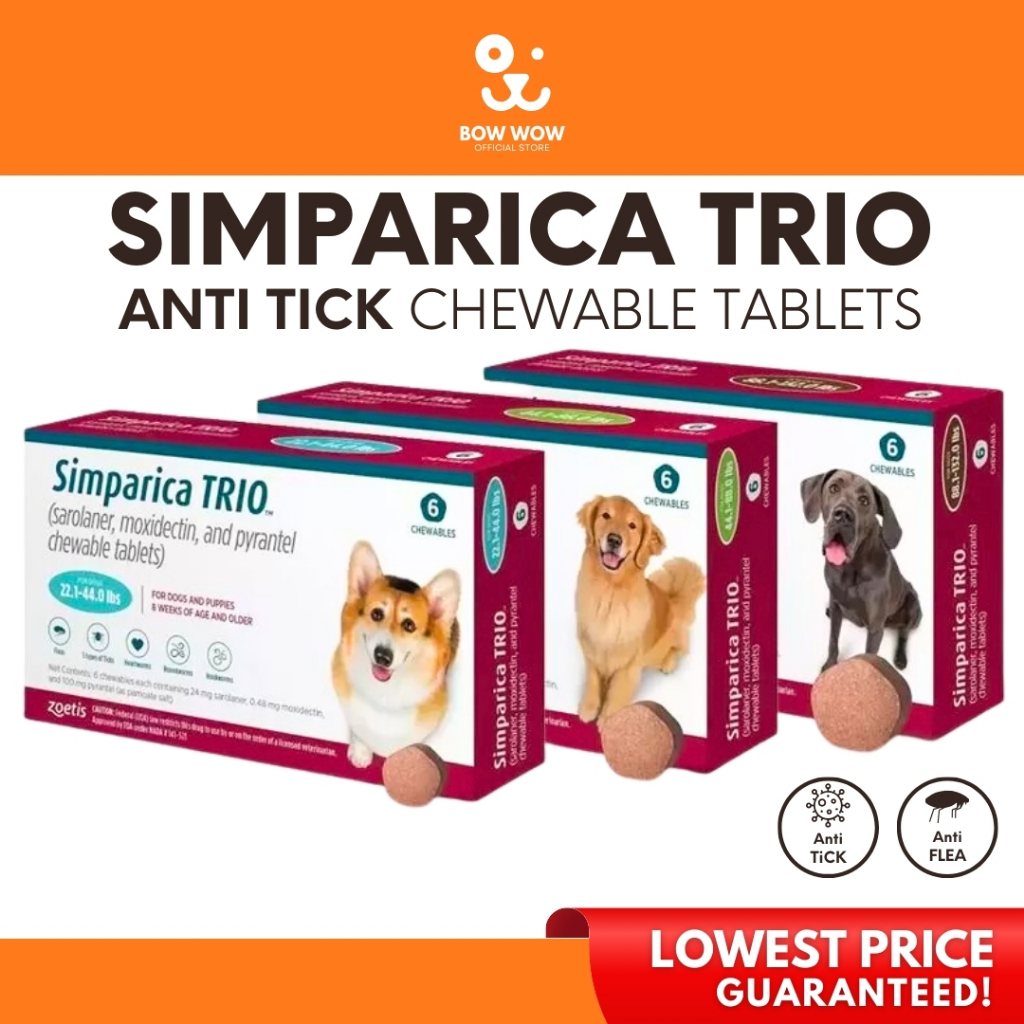 Simparica TRIO Per Tablet For Dog & Puppy Anti Tick & Flea Chewable ...