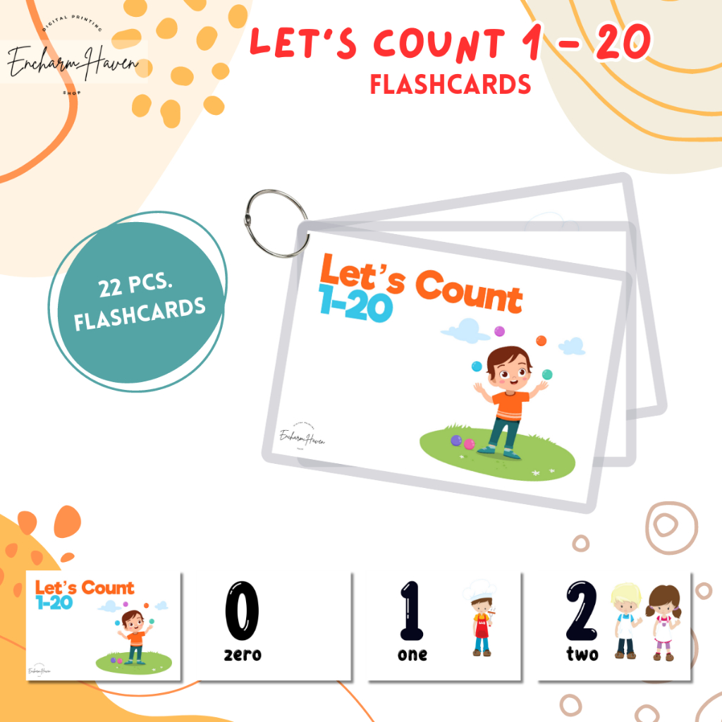 'LET'S COUNT 1 - 20' Fully Laminated Educational Flashcards [22 pcs ...