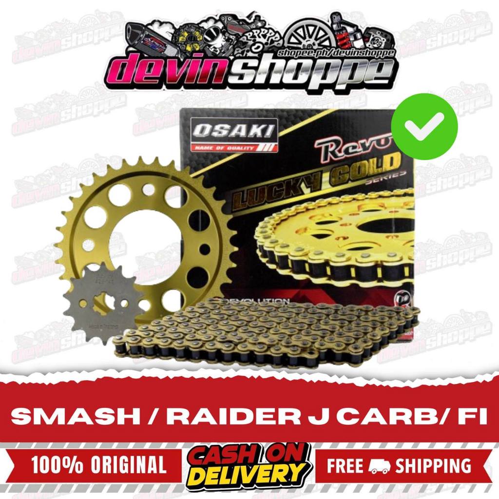 OSAKI LUCKY GOLD CHAIN SPROCKET SET SMASH / RAIDER J CARB / RAIDER J FI ...