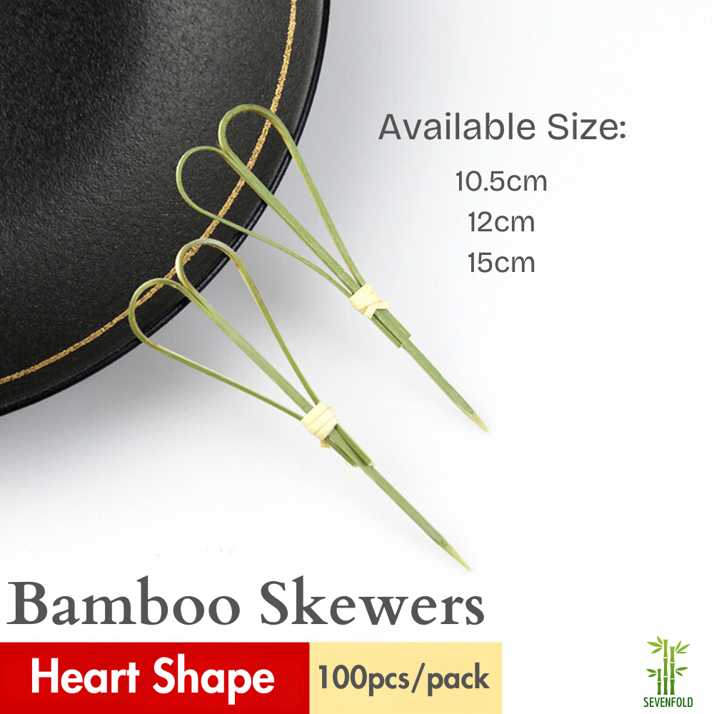 [SEVENFOLD] 100pcs Bamboo Skewers, Decorative, Heart Shape, Scissors ...