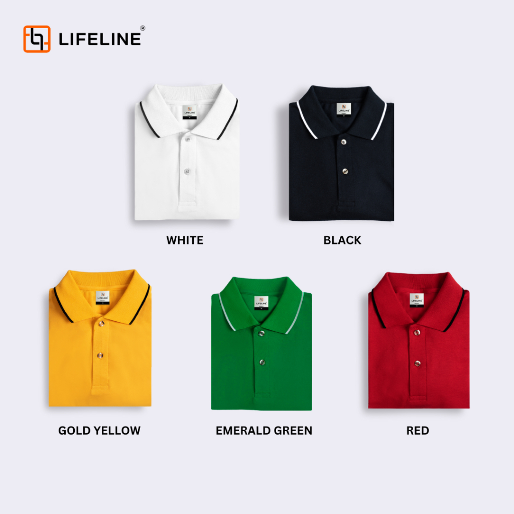 Lifeline Line Polo Shirt (White | Black | Gold Yellow | Emerald Green ...