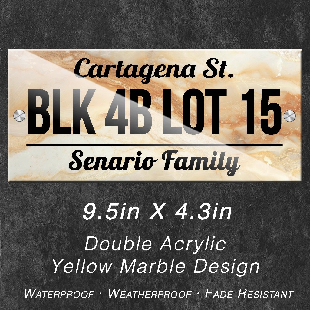 HOUSE PLATE DOUBLE YELLOW MARBLE 9.5x4.3in Waterproof Number Acrylic ...