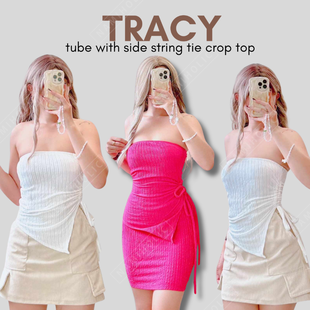 Namiholic Tracy Tube with Side String Tie Crop Top I Bark Crepe Top I ...