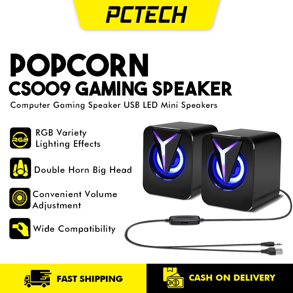 Popcorn CS009 Computer Gaming Speaker USB Computer LED speakers Super Bass Mini Speaker | Shopee ...