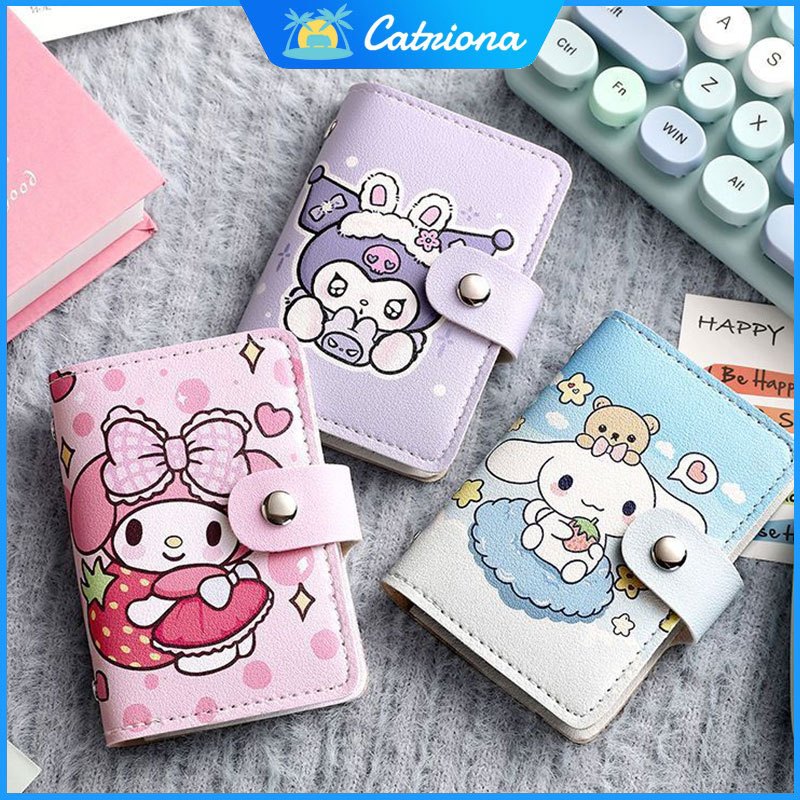 Sanrio Original ID Card Holder With Button PU Leather Cartoon Wallet ...