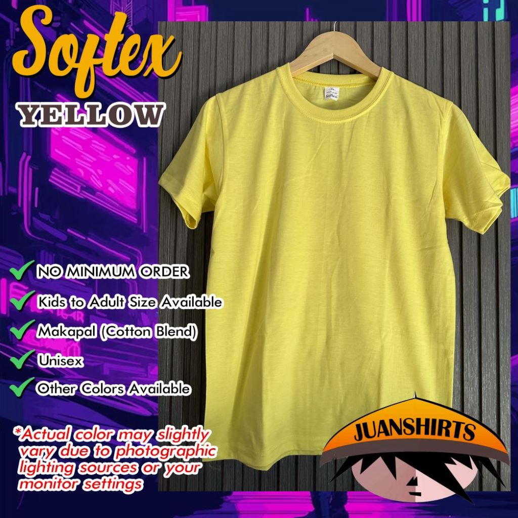 SOFTEX Yellow Plain Round Neck T-Shirt Kids to Adult size | Shopee ...