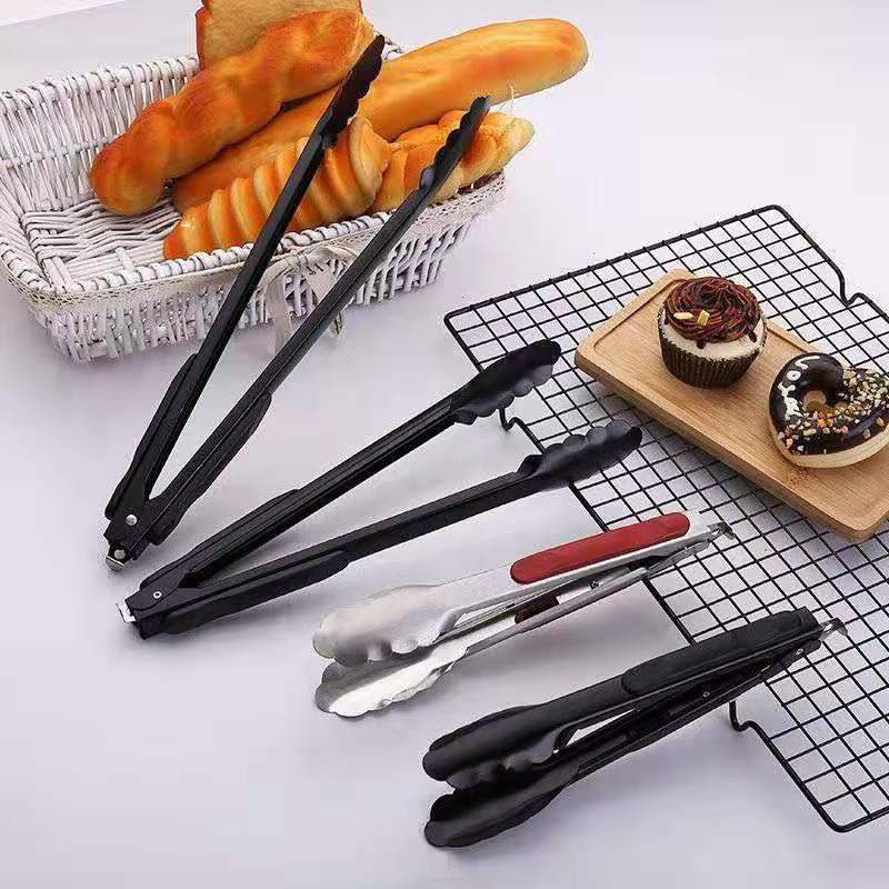 KITCHENWARE Stainless Steel Kitchen Black color food clip tong Bread ...