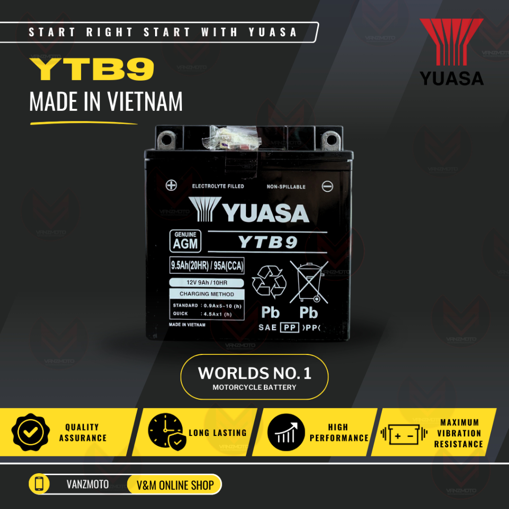 Yuasa YTB9 (YB9-B, 12N9-3B) Motorcycle Battery (Vietnam) | Shopee ...