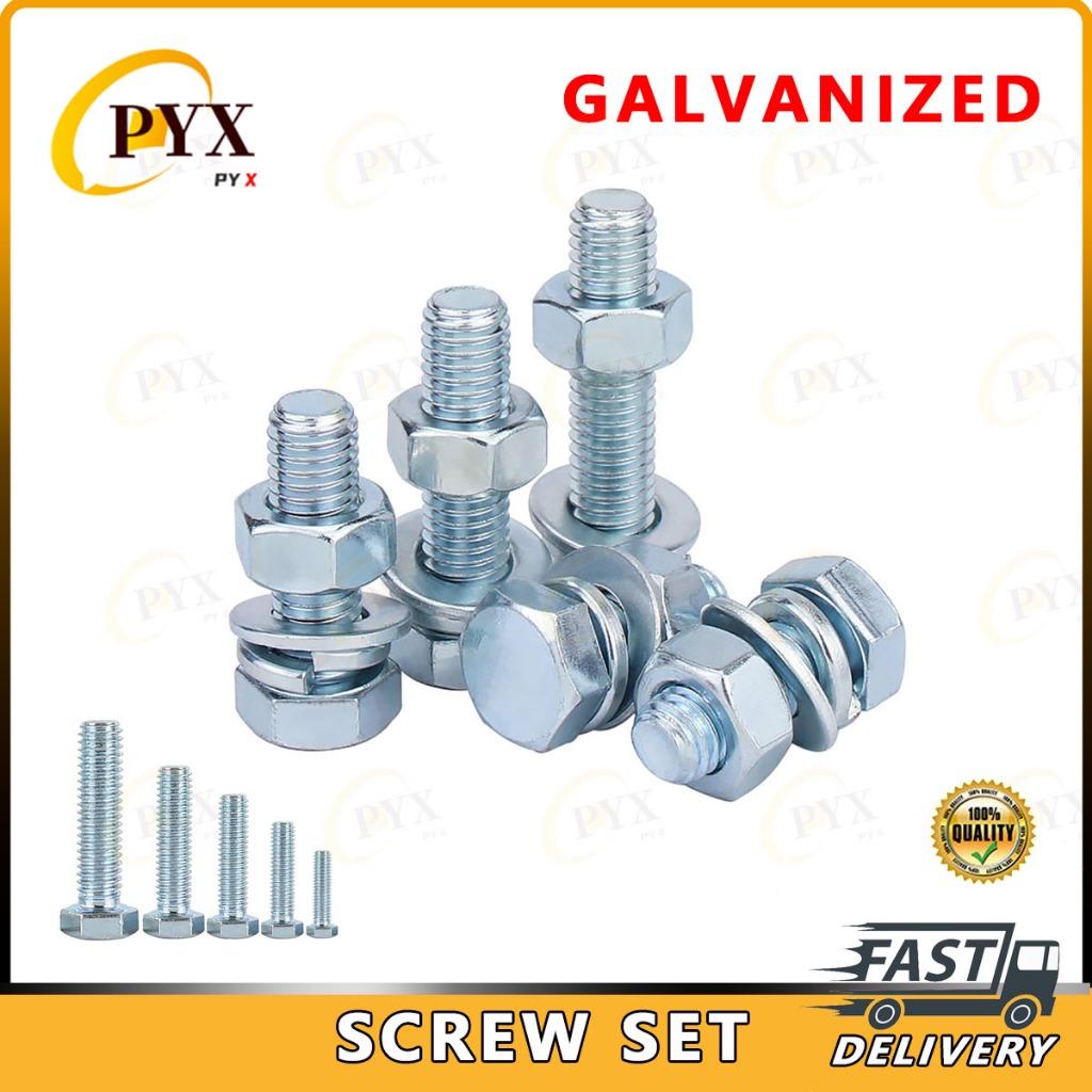 10Set M6 M8 Bolt Dip Galvanized Steel Hex Cap Screw Bolt,Nut and Flat and Lock Washer Set ...