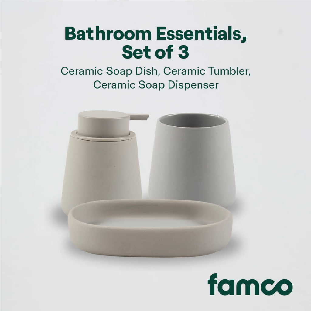 Famco Bathroom Essentials Bundle - Set of 3: Ceramic Soap Dish ...