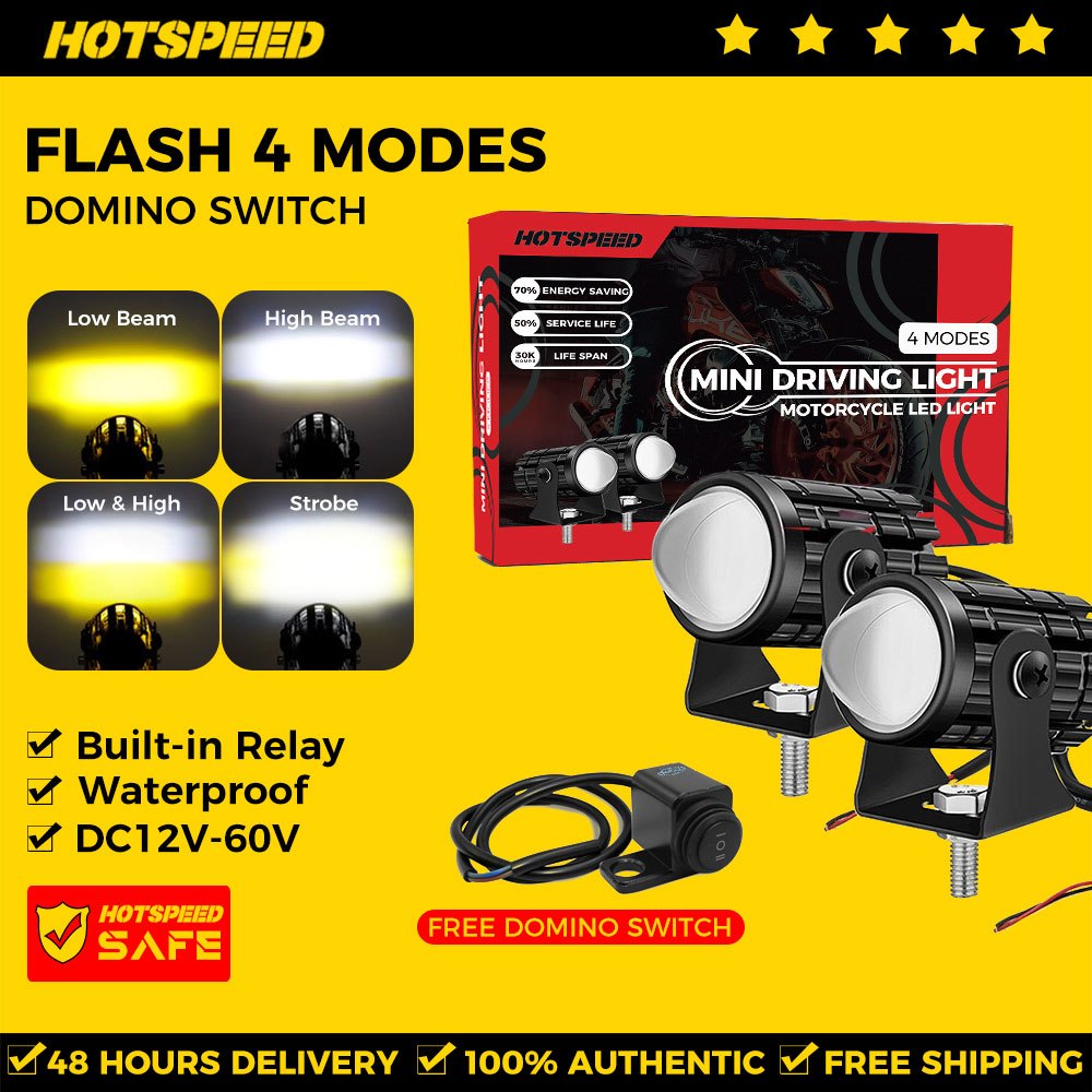 Hotspeed Mini Driving Light 4 Modes Led Headlight For Motorcycle 60w