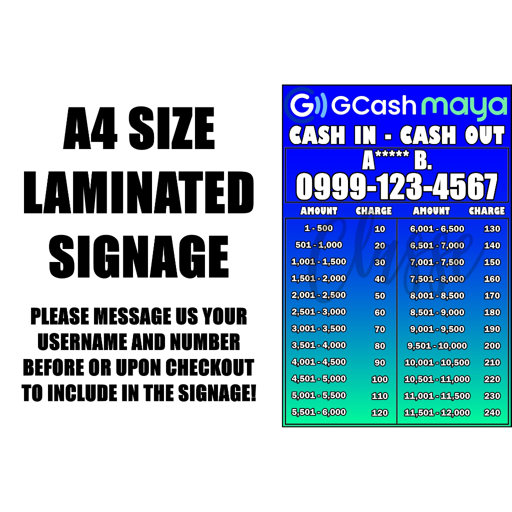 GCASH/MAYA RATES LAMINATED LOAD SIGNAGES A4 SIZE 180GSM PAPER HIGH ...
