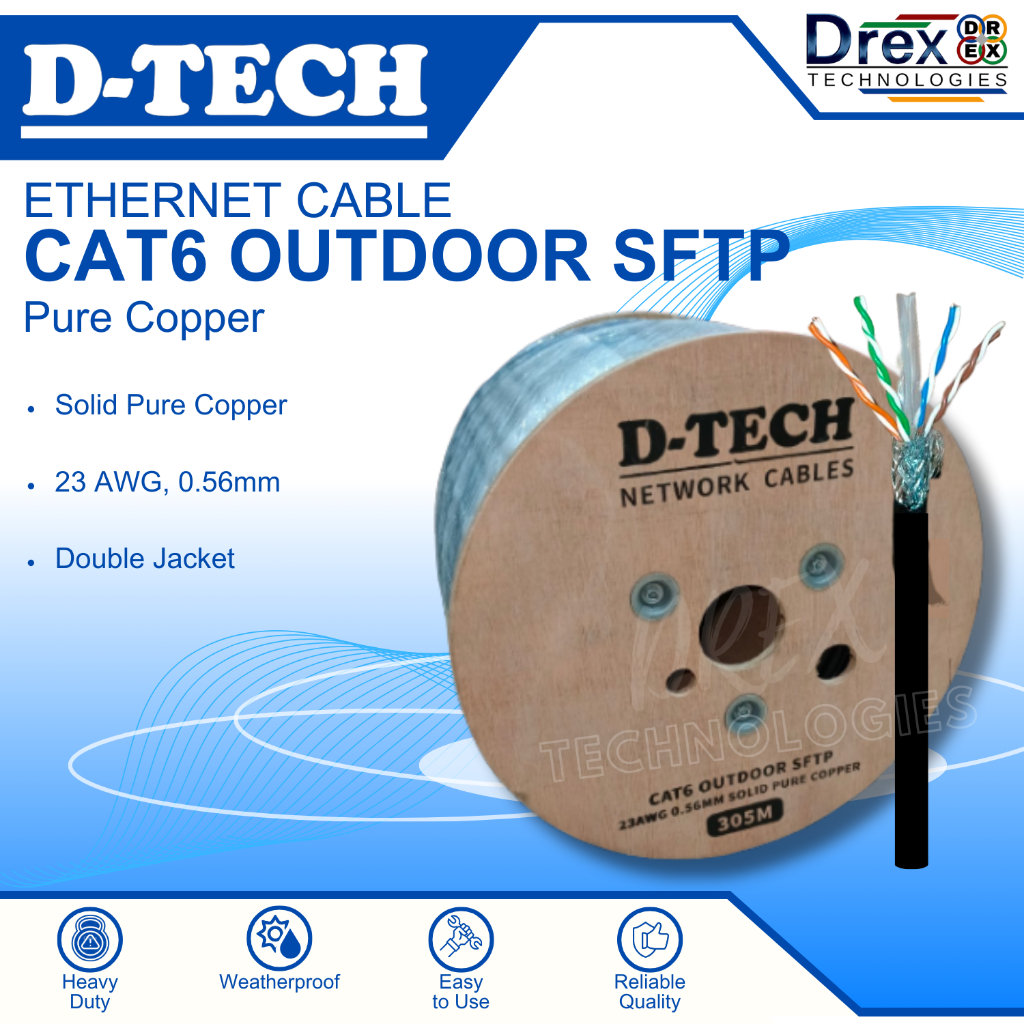 305M D-TECH Cat6 Outdoor SFTP Ethernet Cable Pure Copper | Shopee Philippines