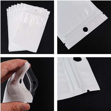 Matte White Mylar Foil Zip Lock Bag with Hang Hole Clear Plastic Tear ...