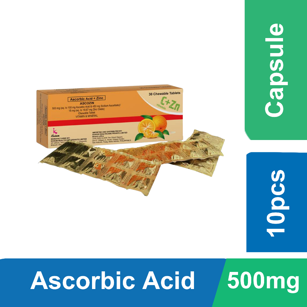 Ascozin Ascorbic Acid Vitamin C & Zinc Chewable Tablet 500mgl 10 Pieces ...