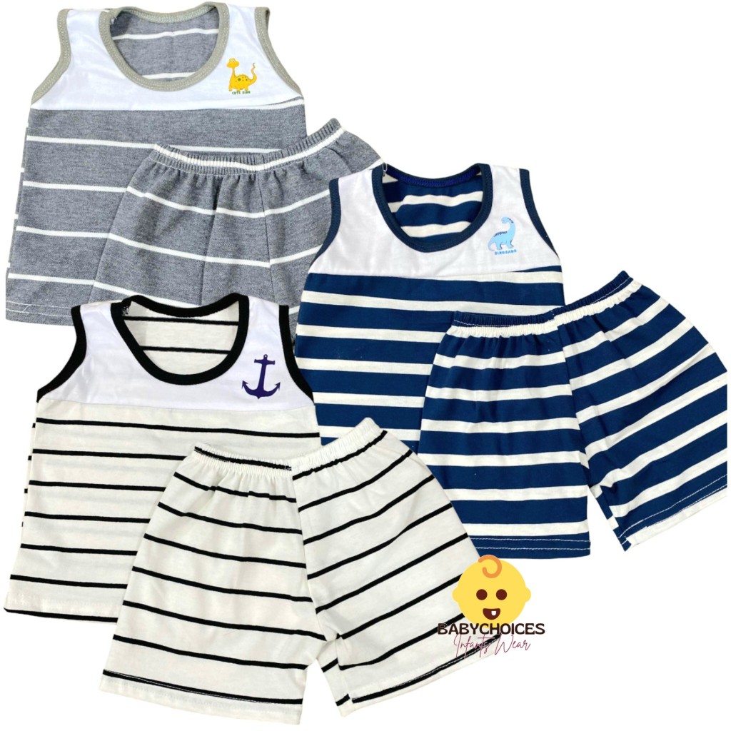 6pcs/3pair Terno Combi Stripe & Short For Baby Boy Cotton 0-6months ...
