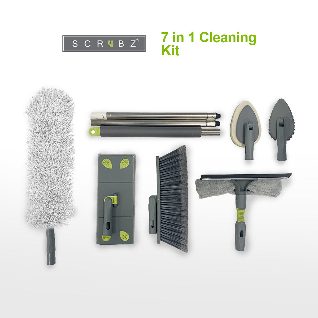 SCRUBZ Cleaning Kit 7 in 1 Set - Broom | Mop | Window Wiper | Brush ...