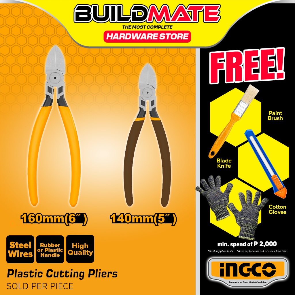 BUILDMATE Ingco Plastic Cutting Pliers 5" / 6"Inch Black Finish and ...