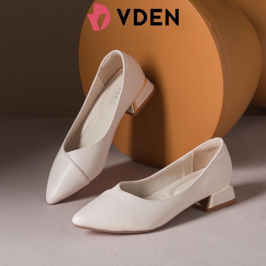 VDEN Ladies White Block Heel Pointed Shoes (True to size) (1.2 inch/3cm ...