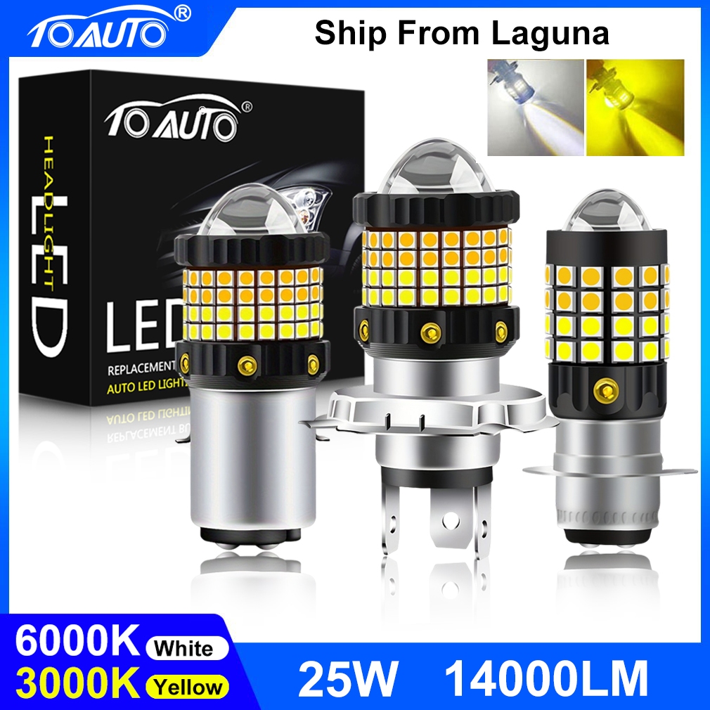(Upgraded) 1PCS 360° T19 Motorcycle Led Lamp 25W Mini Driving Spot Lights H4 H6 Hi/Low Yellow ...