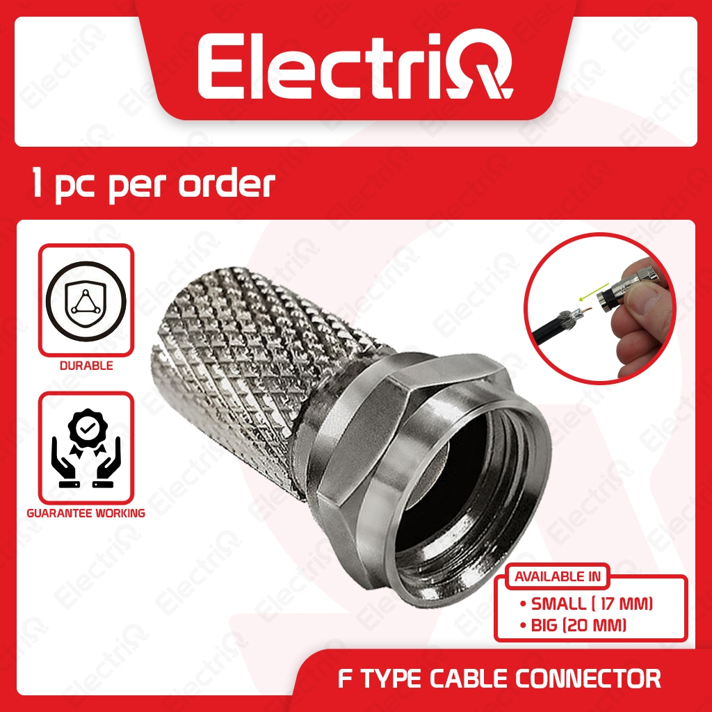 Electriq F Type Cable End RG6 Screw/Twist On Coax Coaxial Cable RF ...
