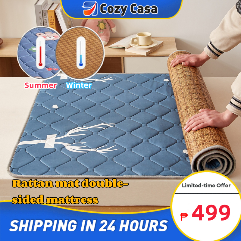 Foldable Double-Sided Ice Rattan Mat Bedding Mattress Pad Topper Single ...