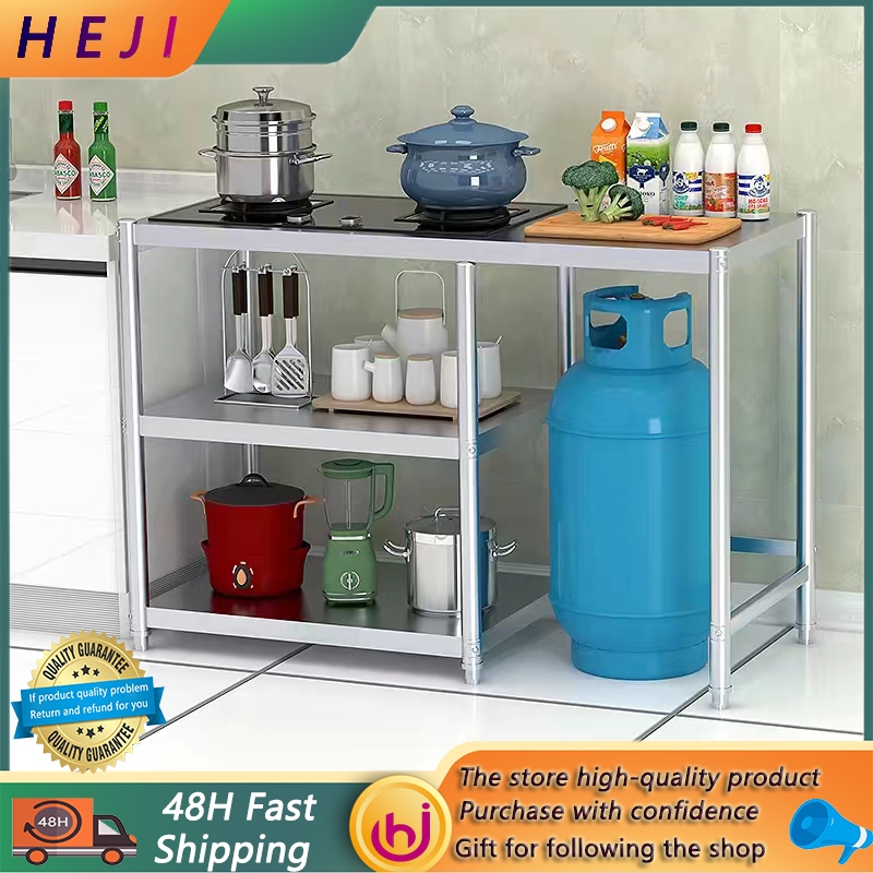 Kitchen 304 stainless steel 3-layer storage table with gas stove stand ...