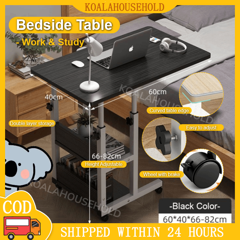 Bedside Table With Wheels Adjustable Movable Desk And Bookshelves ...