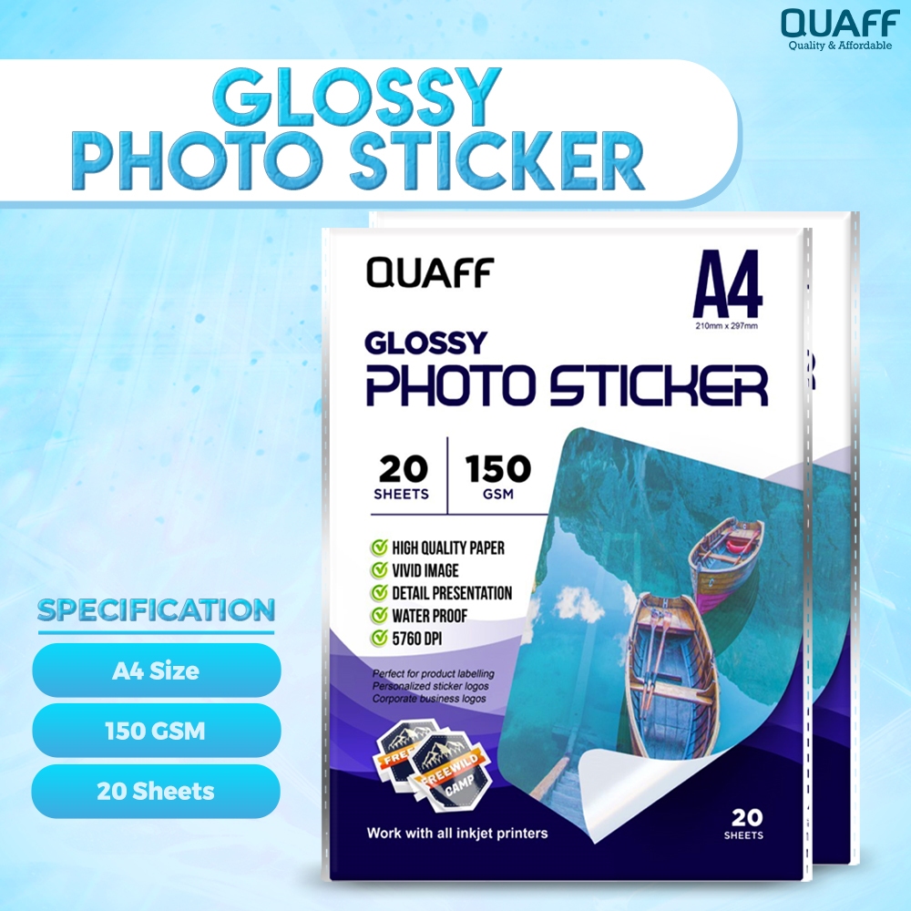 Quaff A4 Size Glossy Photo Sticker Paper 150gsm 20sheets/pack | Shopee ...