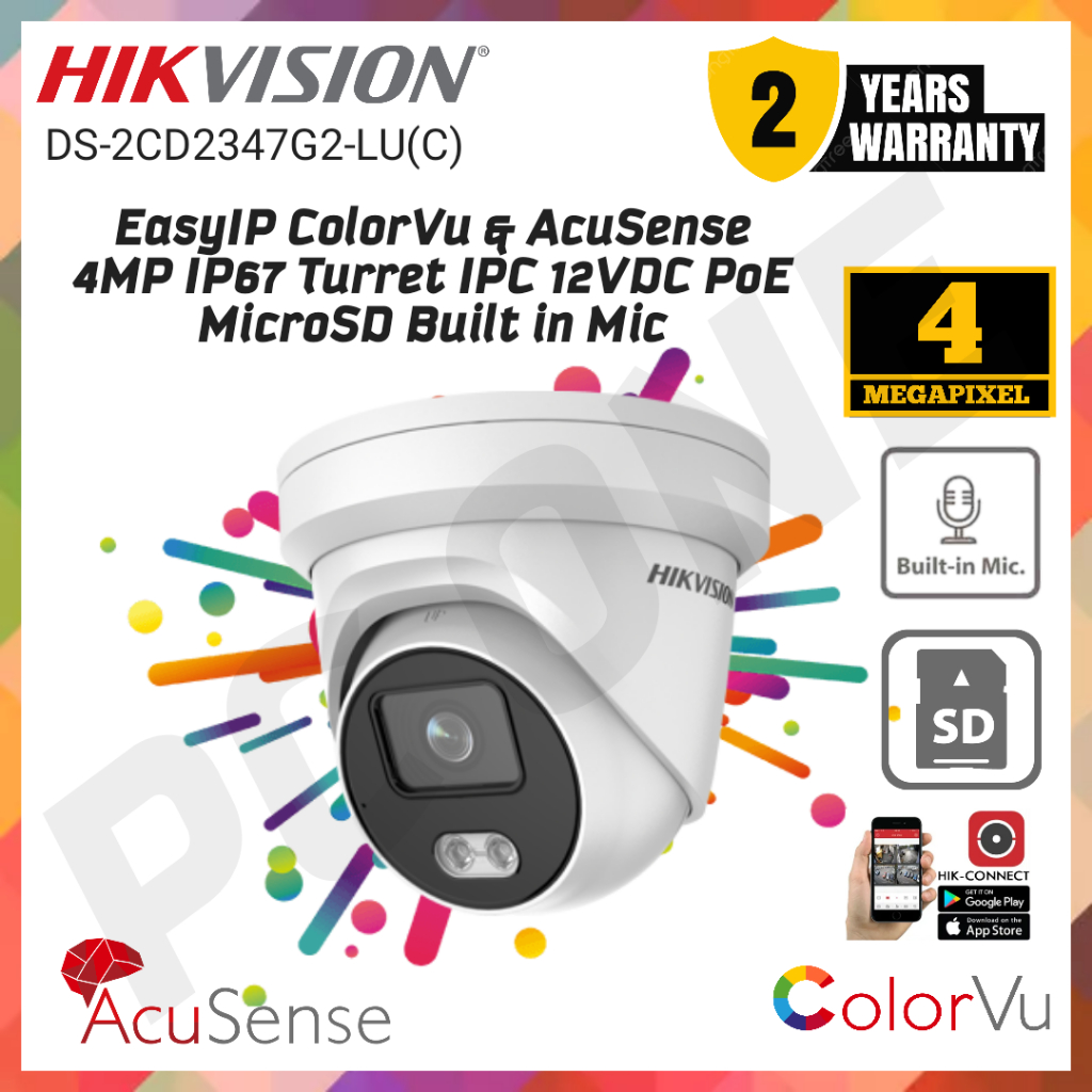 HIKVISION DS-2CD2347G2-LU(C) EasyIP ColorVu & AcuSense 4MP IP67 Turret IPC | Shopee Philippines